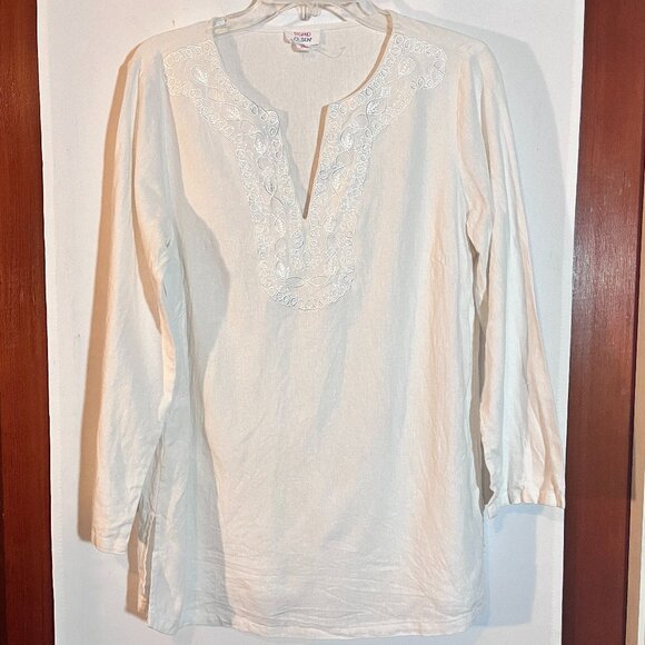 Sigrid Olsen | Tops | Sigrid Olsen Linen Blend Embroidered V Neck Tunic ...